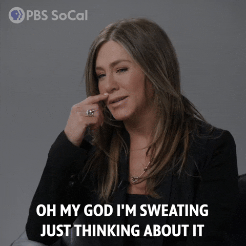 Sweating Jennifer Aniston GIF by PBS SoCal - Find & Share on GIPHY