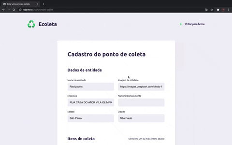 GitHub - rKayoo/ecoleta: Project that was made in the NLW #1 (Next level week) offered by Rocketseat